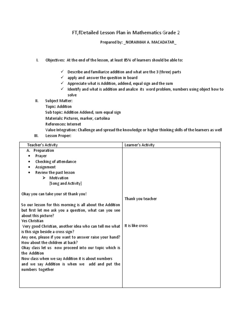 Detailed Lesson Plan in Mathematics Grade 2.docx 2022 Mima | PDF ...