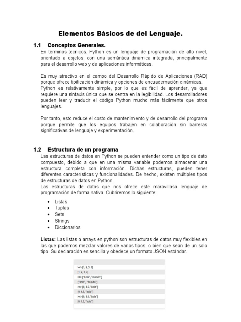Elementos Básicos de Del Lenguaje | PDF | Python (lenguaje de programación) | Entorno de ...