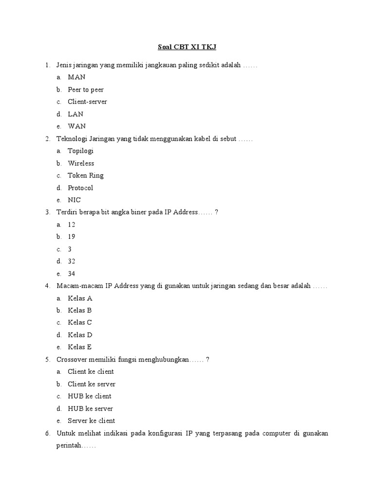 Soal XI TKJ 2 | PDF | Komputer | Teknologi & Rekayasa