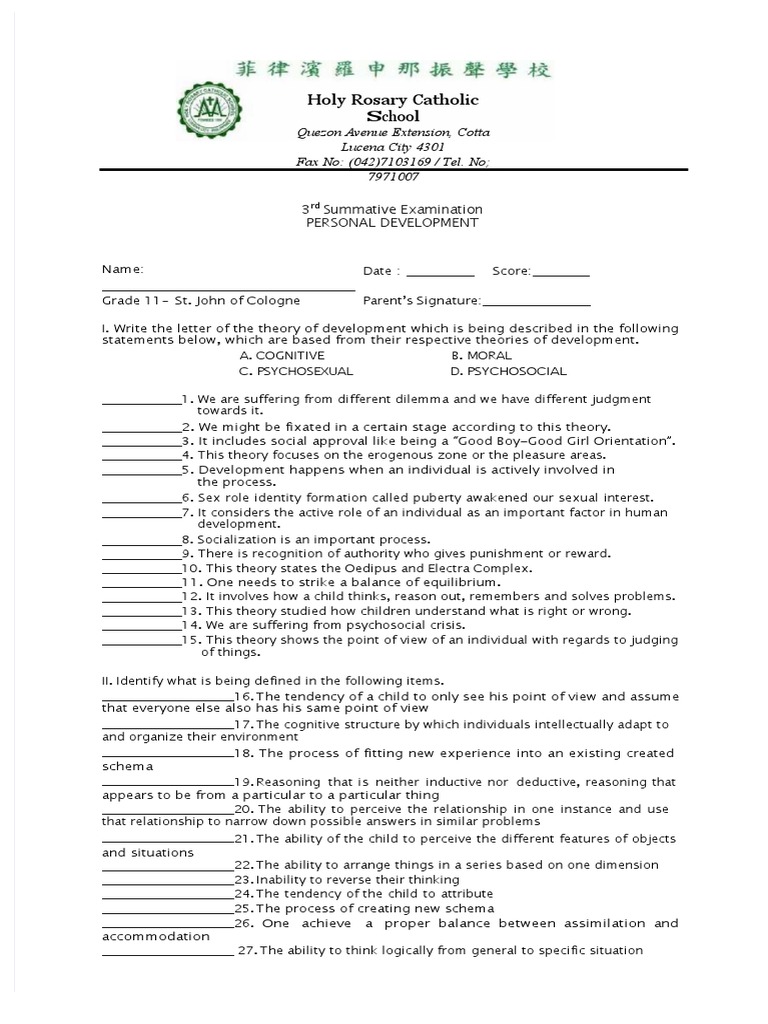 Summative Grade 11 Personal Development | PDF | Reason | Schema (Psychology)