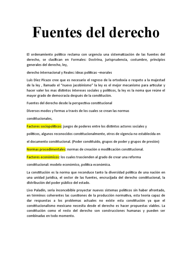 Fuentes Del Derecho Pdf Constitución Fuentes Del Derecho