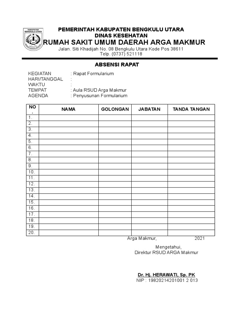Absensi Rapat Formularium | PDF