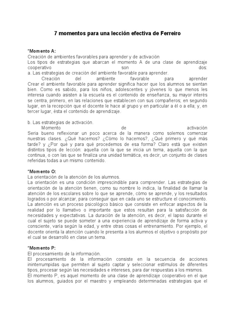 7 Momentos para Una Leccion Efectiva de | PDF | Aprendizaje | Evaluación