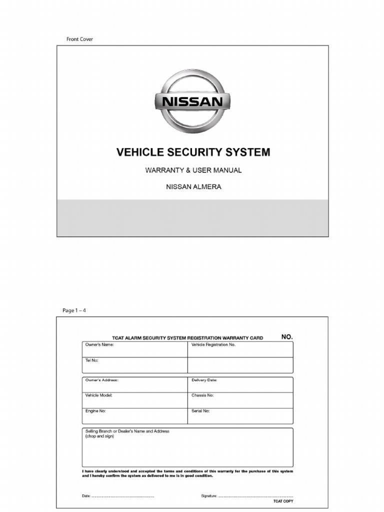 11 Nissan Almera MC N17 VL Spec CAN BUS Alarm | PDF