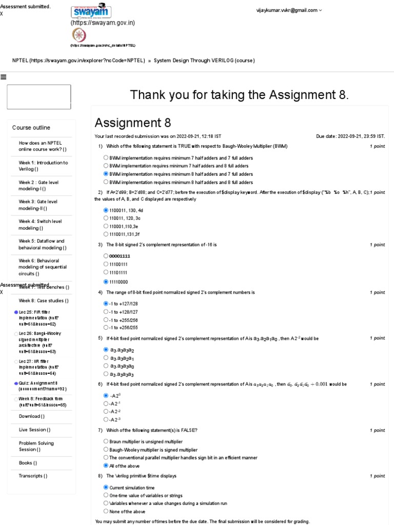 Assignment 8 System Design Through VERILOG - Unit 9 - Week 8 - Case Studies | PDF | Computer ...