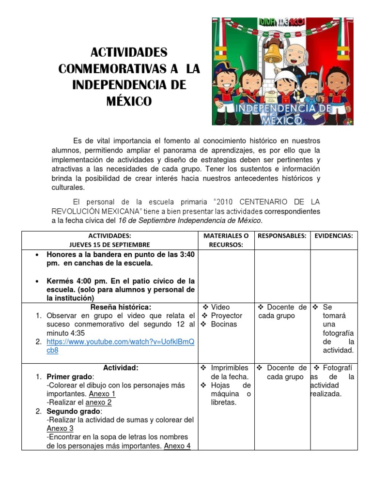 Actividades Independencia de México | PDF | Aprendizaje