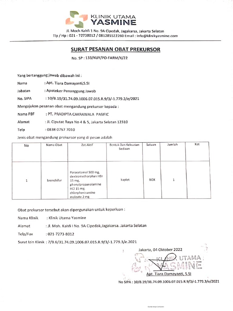Surat Pesanan Prekursor Bronchifar | PDF