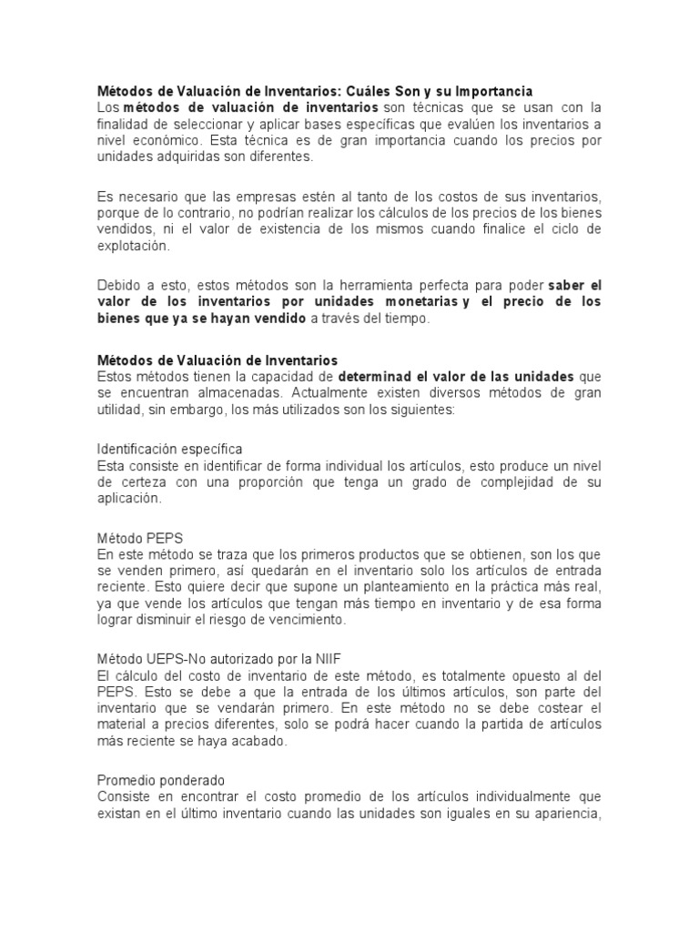 Métodos de Valuación de Inventarios | PDF | Inventario | Valoración ...