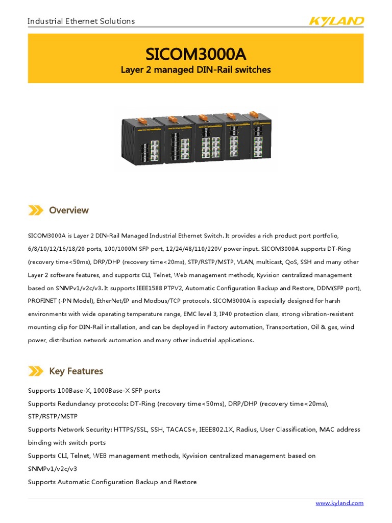 Kyland SICOM3000A Datasheet en | PDF | Computer Architecture | Network Architecture