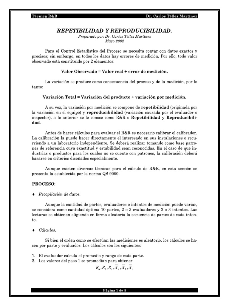 Repetibilidad y Reproducibilidad | PDF
