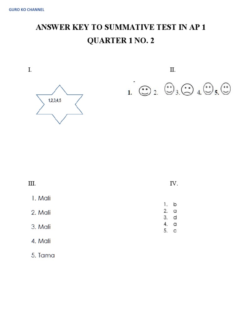 Grade 1 No. 2 Answer Key | PDF