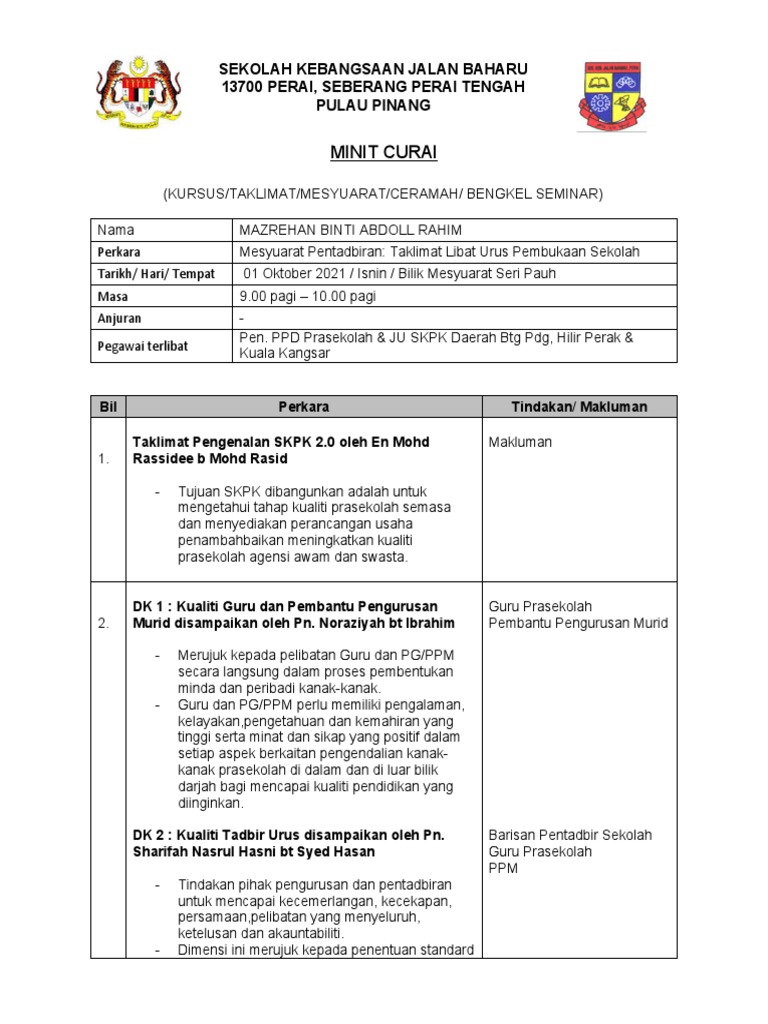 Contoh Minit Curai | PDF