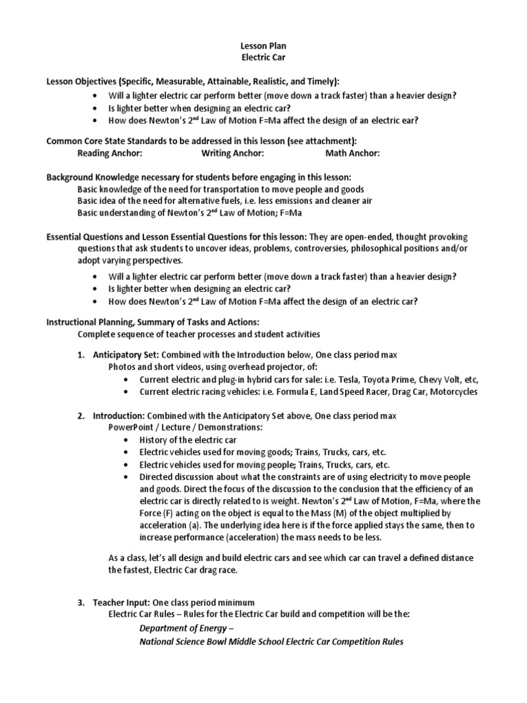 Electric Car Design Lesson Plan | PDF | Electric Vehicle | Solar Power