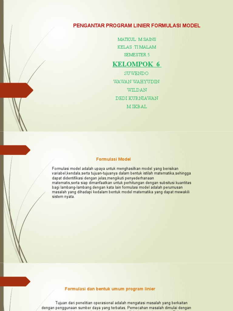 Pengantar Program Linier Formulasi Model KLMP 5 | PDF