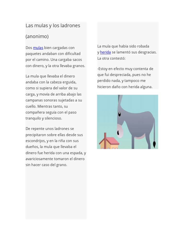 Las Mulas y Los Ladronesf Fabulas | PDF