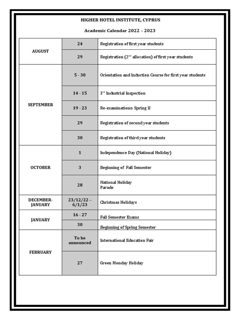 Academic Calendar 2022 - 2023 | Download Free PDF | Academic Term | Academia