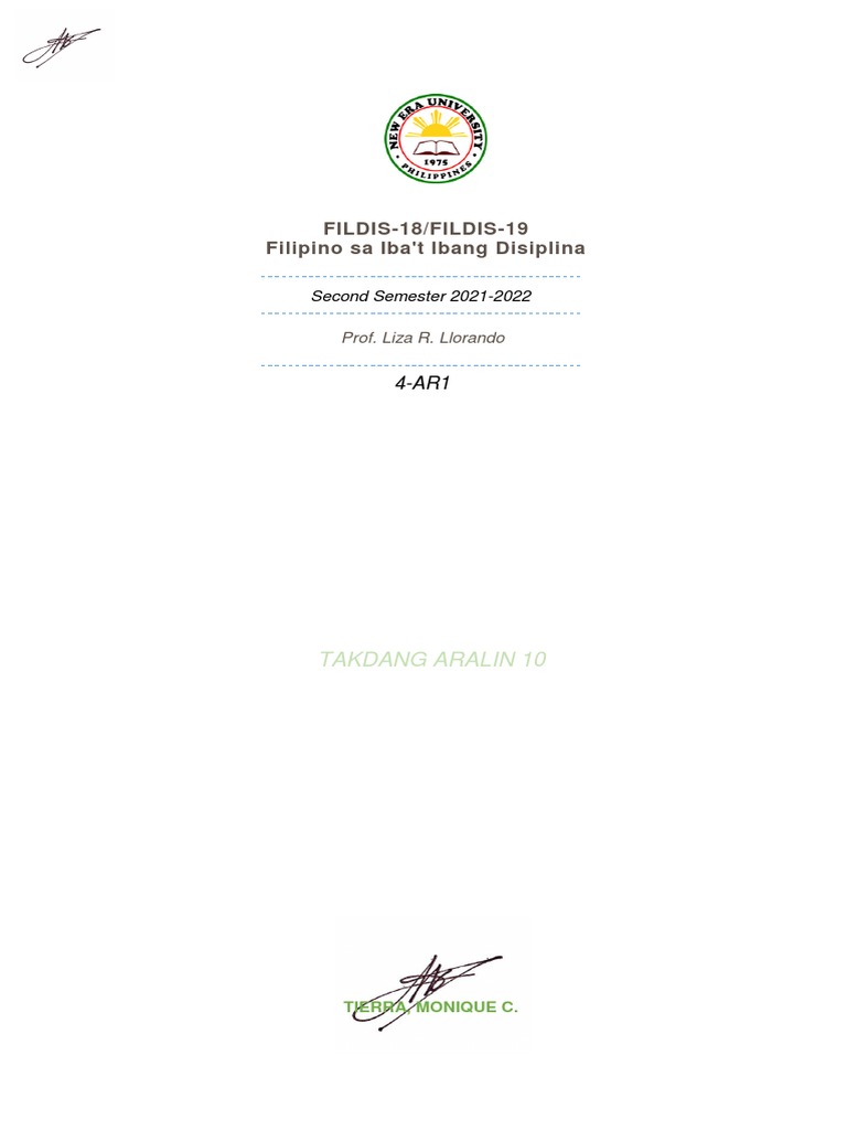Tierra Monique - Fildis - Takdang Aralin 10 | PDF