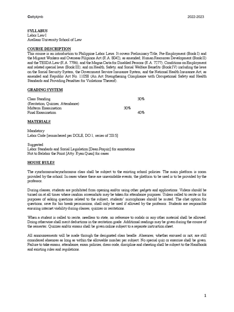 2022-2023-LL1-ATTYKJMB-SYLLABUS | PDF