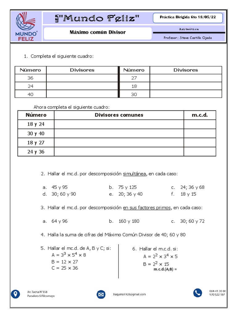 14 - Máximo Común Divisor | PDF | Métodos y materiales de enseñanza