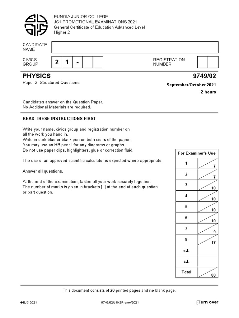 2021 J1 H2 Promo P2 QP | PDF | Sound | Waves