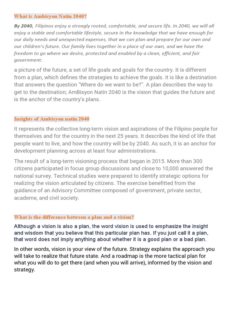 Ambisyon Natin 2040 Vision Explained | PDF | Cognition