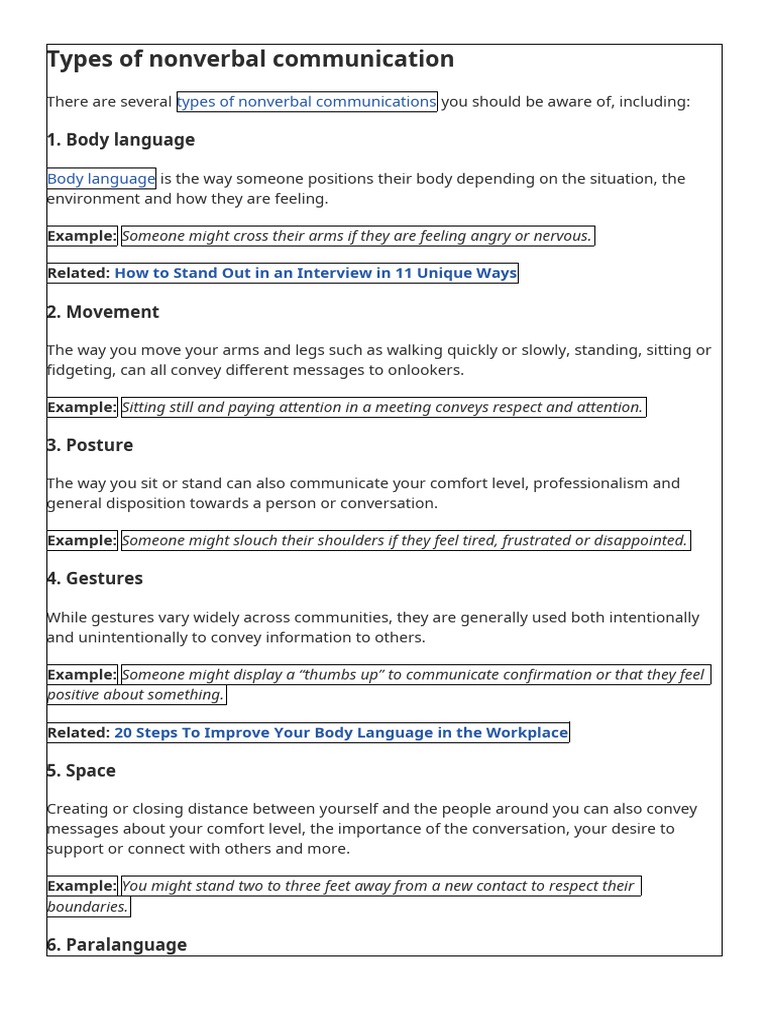 Types of Nonverbal Communication | PDF | Nonverbal Communication | Body ...