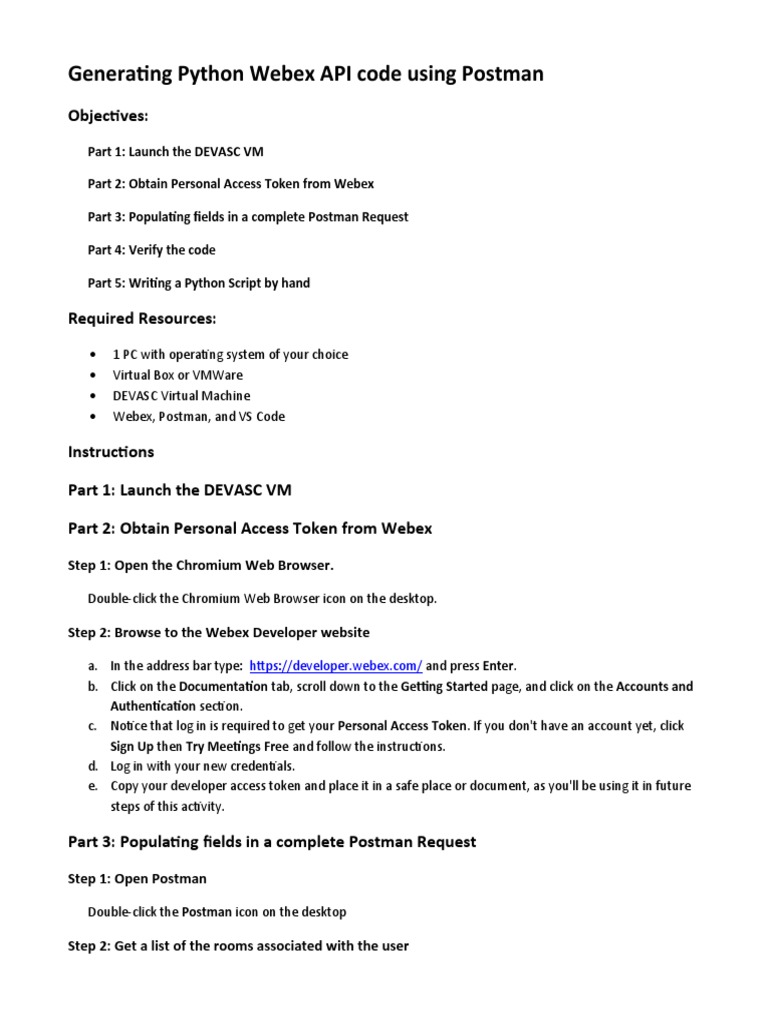 Generating Python Webex Api Code Using Postman Pdf Icon Computing Virtual Machine