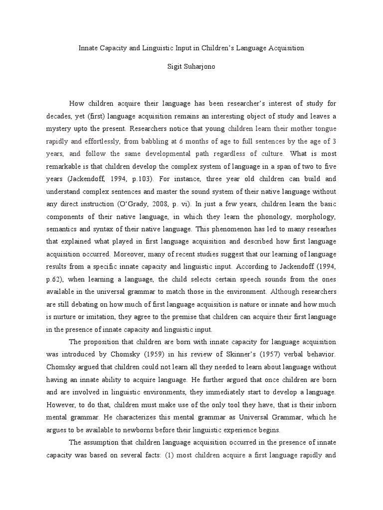Innate Capacity | PDF | Language Acquisition | Learning