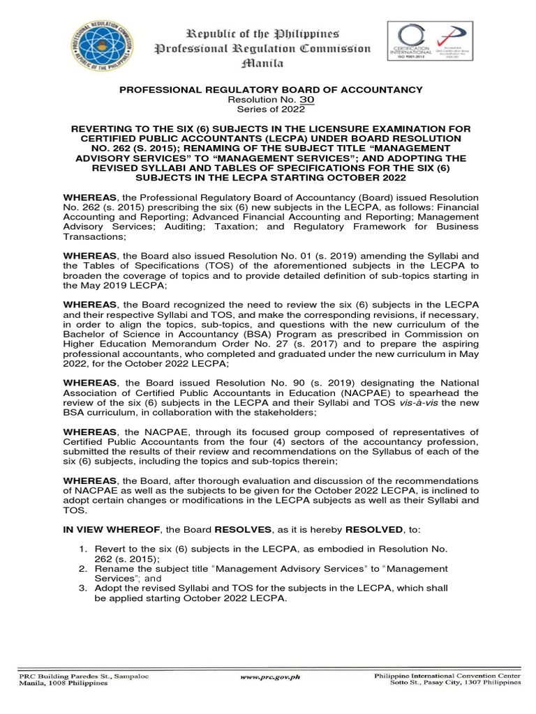 Revised LECPA Syllabi Effective October 2022 | PDF | Audit | Capital ...