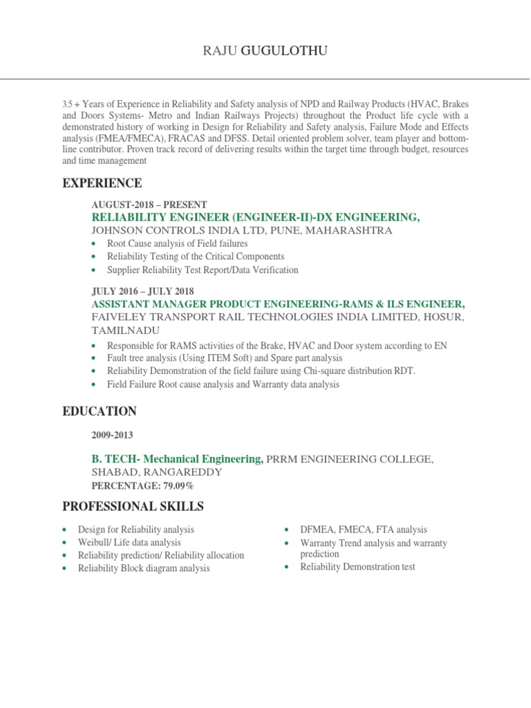 Raju - Reliability Engineer | PDF | Reliability Engineering | Software Engineering