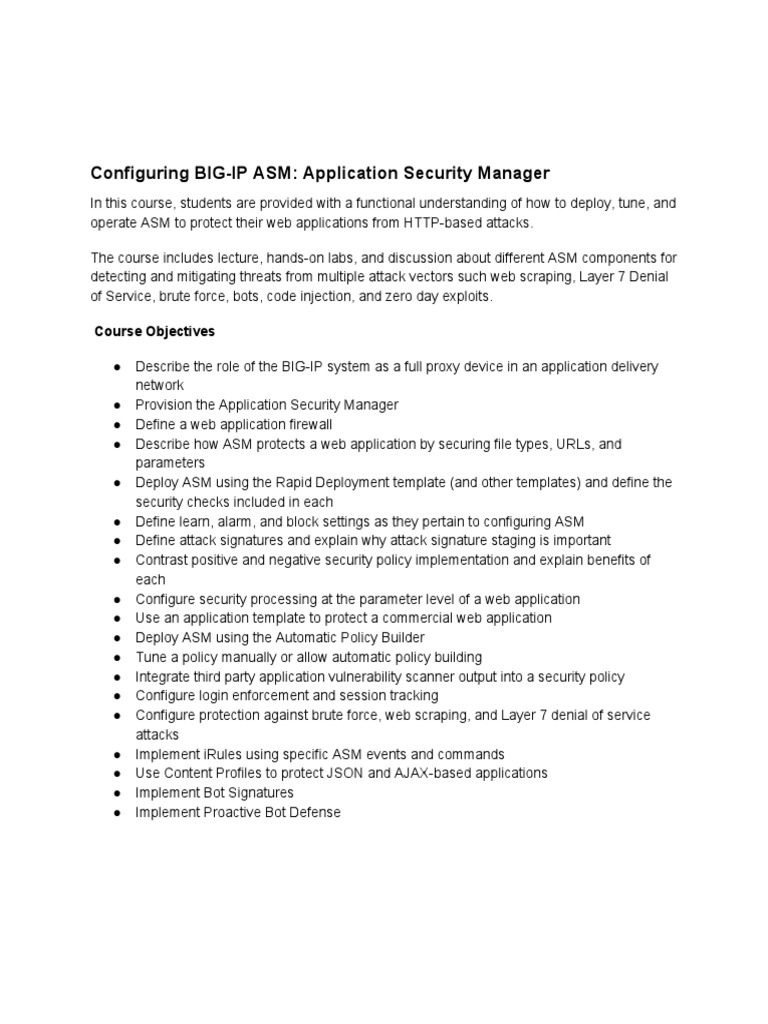 Configuring BIG IP ASM ApplicationSecurityManager1 | PDF | World Wide Web | Internet & Web