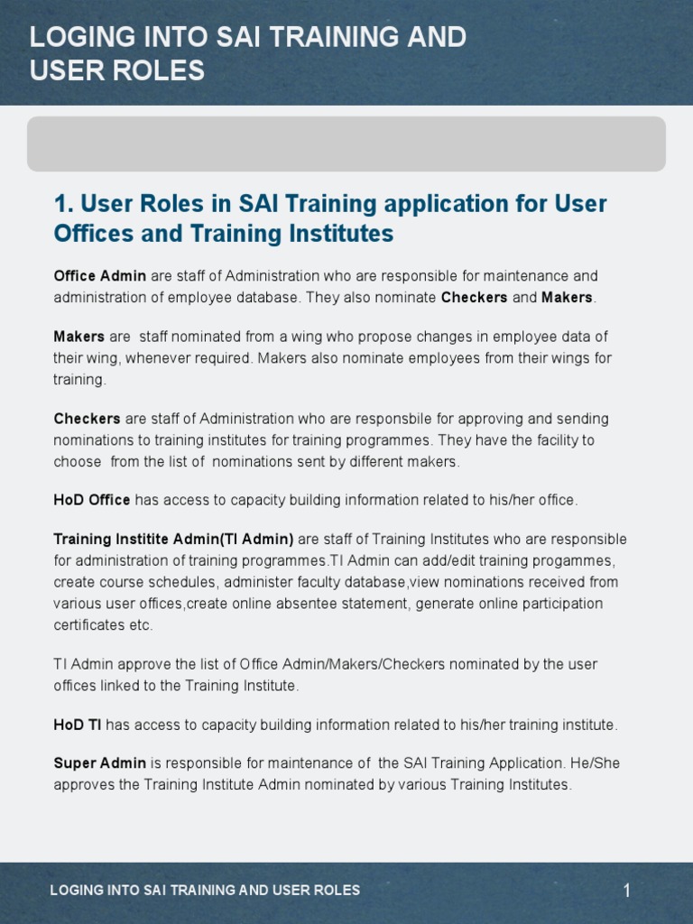 LOGGING INTO SAI TRG and USER ROLES | PDF | Login | Password