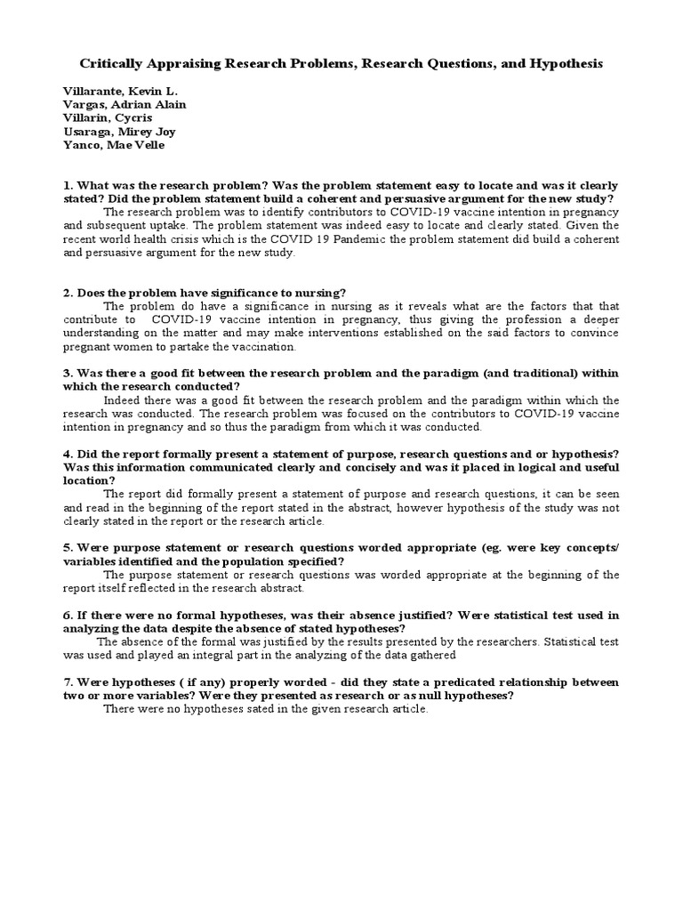 Critically Appraising Research Problems | PDF | Hypothesis ...