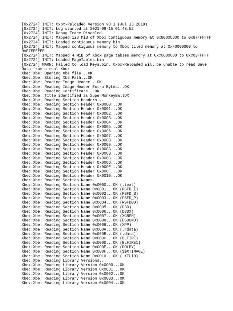 Xbox Emulator Debug Log | PDF | Computing | Computer Architecture