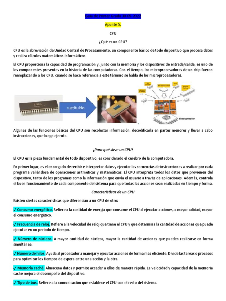 Guia de Primer Grado 4 | PDF | Unidad Central de procesamiento | Microprocesador