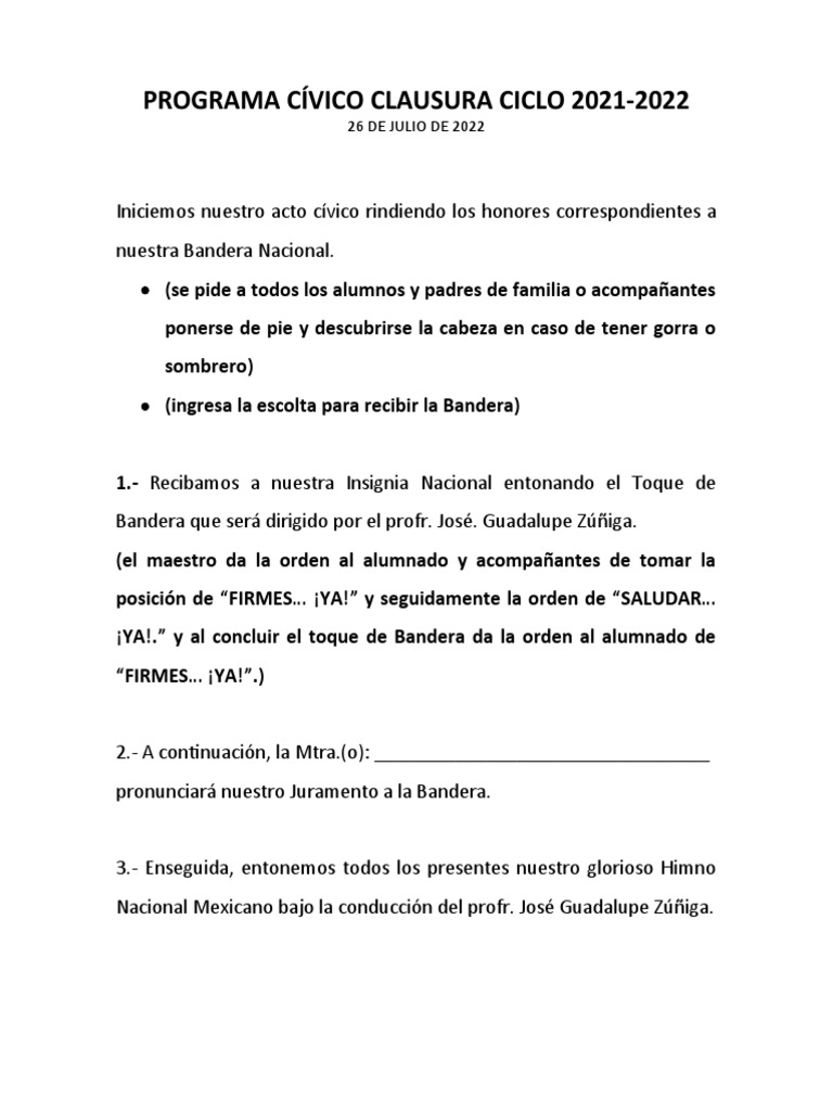 Programa Cívico de Clausura | PDF