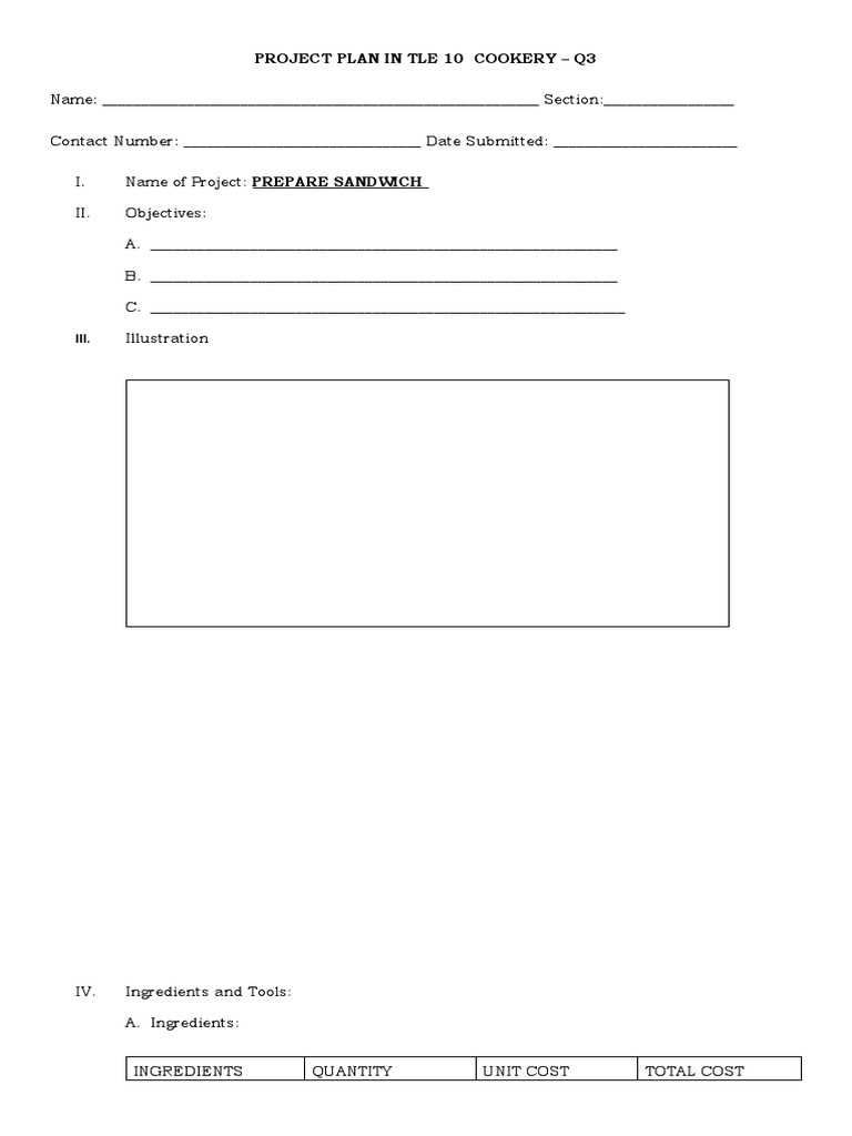 Project Plan in Tle 10 Cookery q3 | PDF | Business