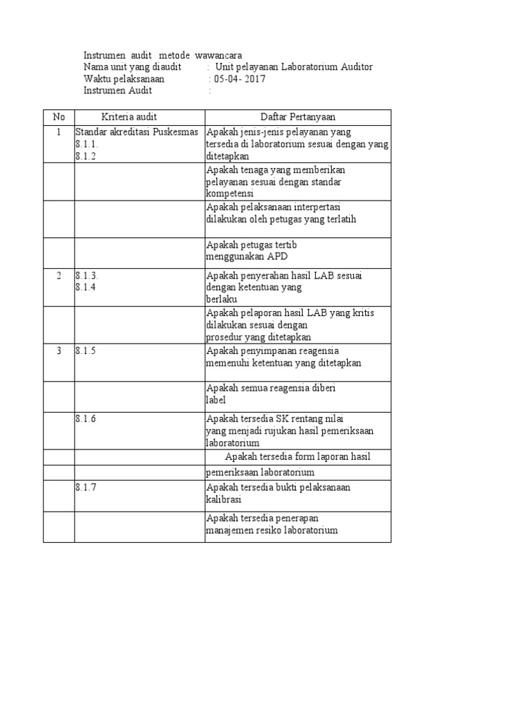 Toaz - Info Instrumen Audit Lab PR | PDF