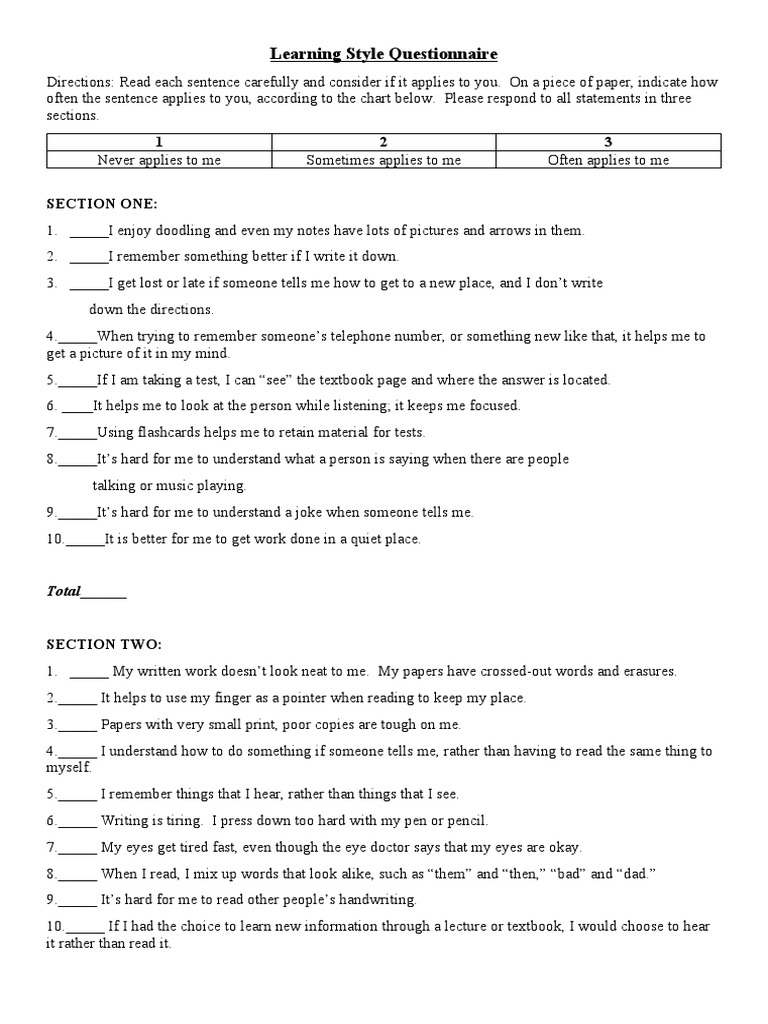 Learning-Style-Questionnaire | PDF | Neuroscience | Behavior Modification