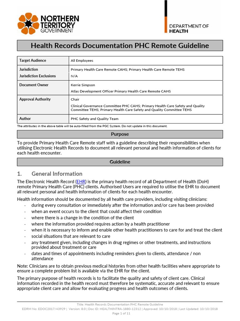 Health Records Documentation PHC Remote Guideline | PDF | Electronic Health Record | Health ...
