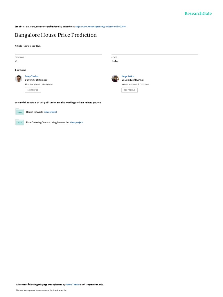 Bangalore House Price Prediction | PDF | Regression Analysis | Machine Learning