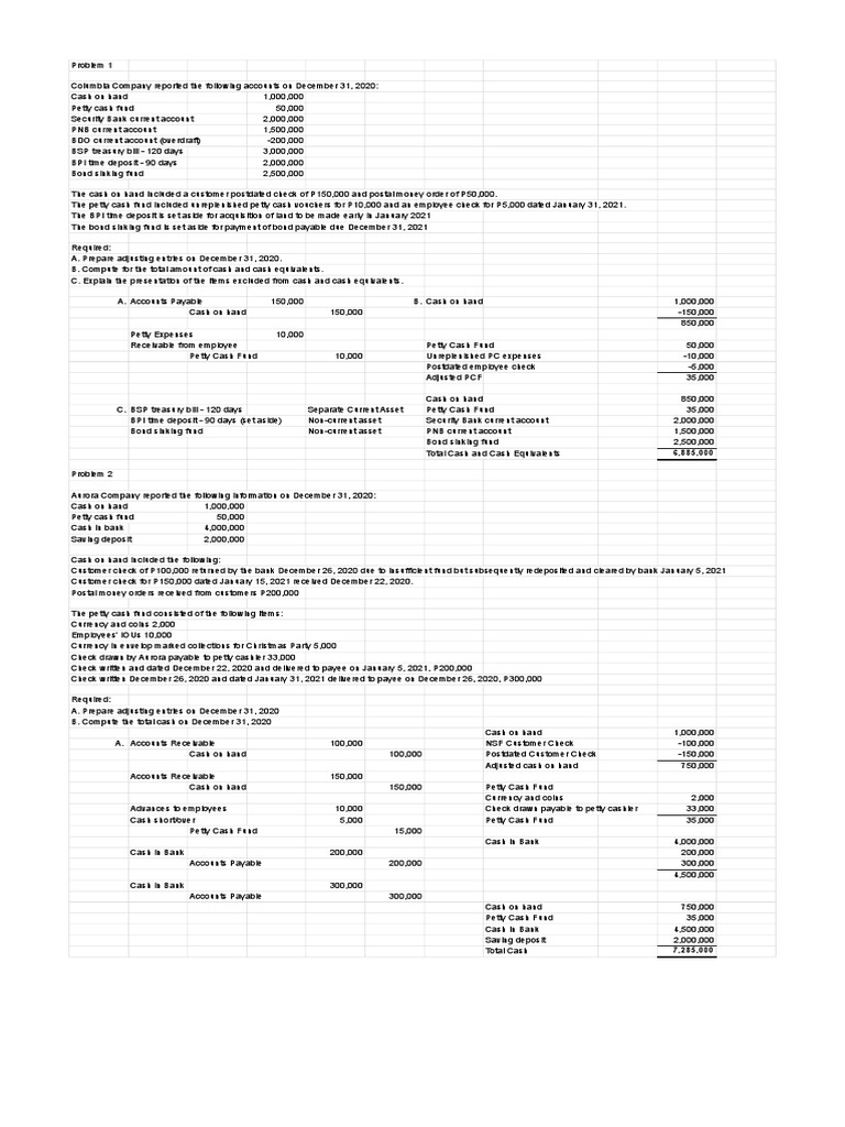 Cash and Cash Equivalents Problems - Sheet1 - 2 | PDF | Cheque | Transaction Account