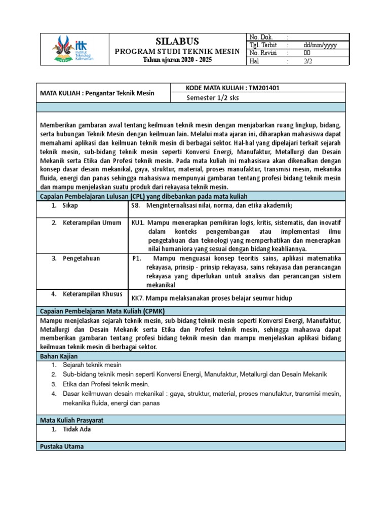 Silabus Teknik Mesin Id | PDF
