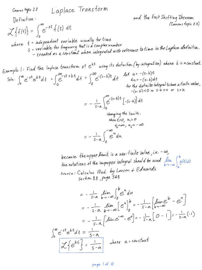 2022-08-27 Laplace Transform & First Shifting Theorem - Ver. 2.1.1 | PDF