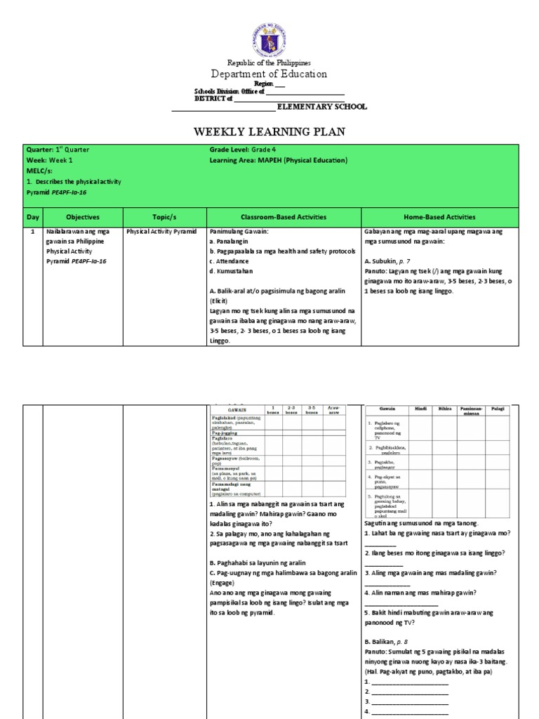AEE PE4 WLP Q1 Week1 | PDF