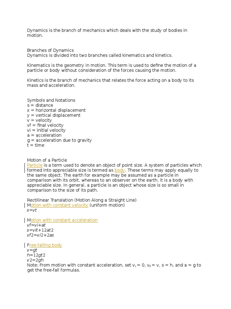 Dynamics | PDF | Acceleration | Kinematics