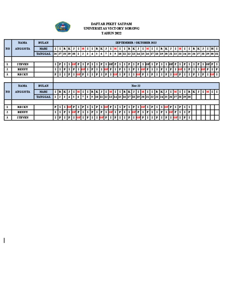 JADWAL PIKET SATPAM | PDF