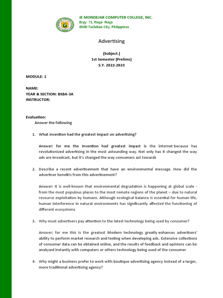 Module 1 Advertising | PDF | Advertising | Marketing