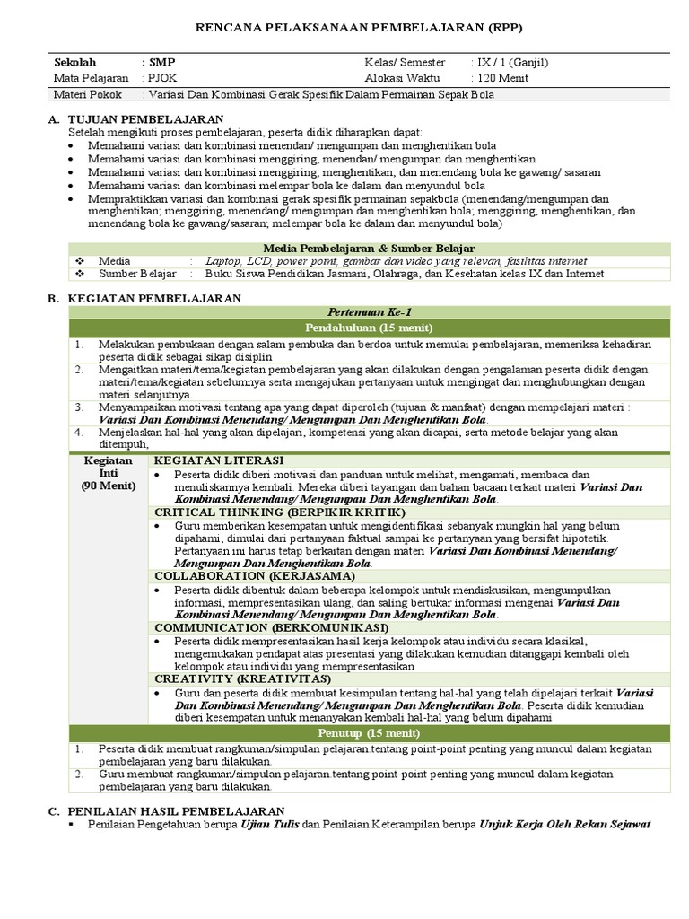 RPP I Pjok Ix Sem 1 | PDF