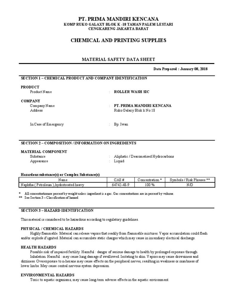 MSDS Roller WASH PRIMA MANDIRI KENCANA | PDF | Firefighting | Toxicity
